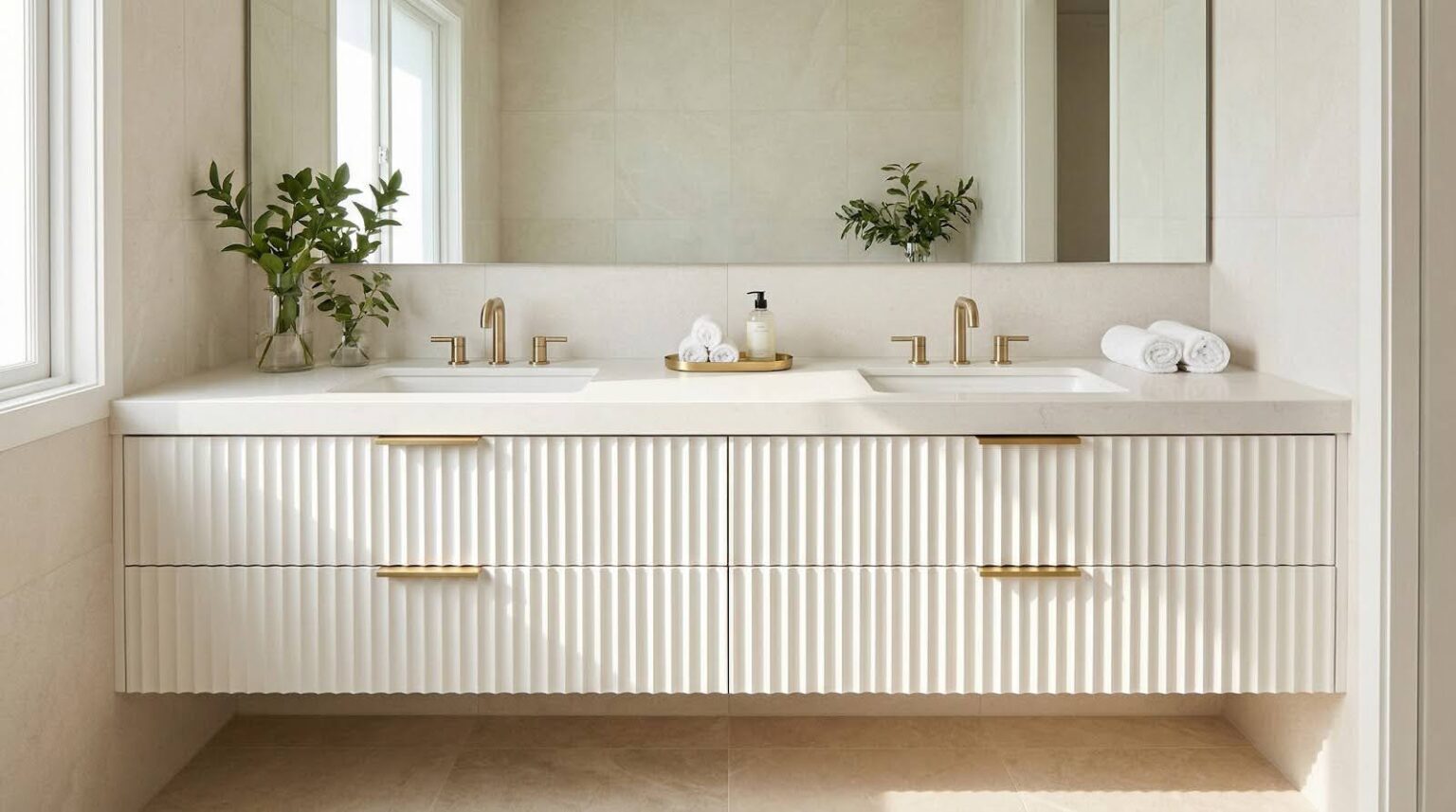 4 Modern White Fluted Double-Sink Vanities with a Touch of Luxury ...